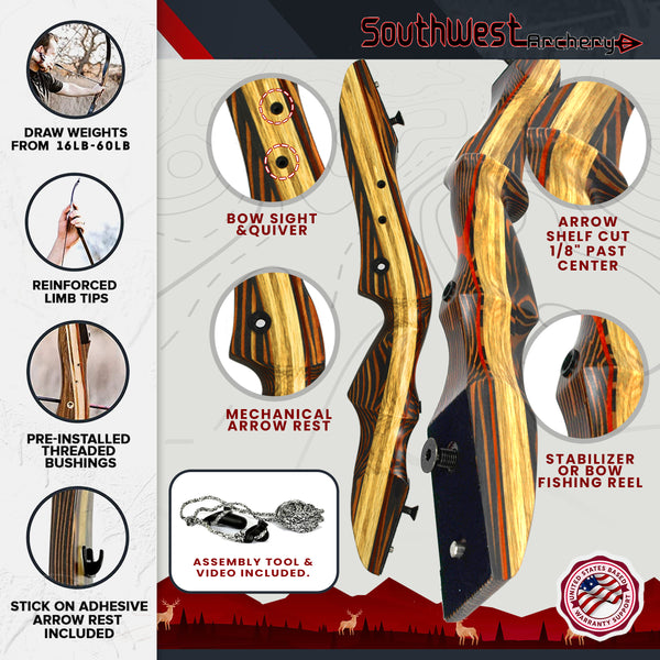 62" Tigershark PRO Takedown Recurve Bow | Southwest Archery